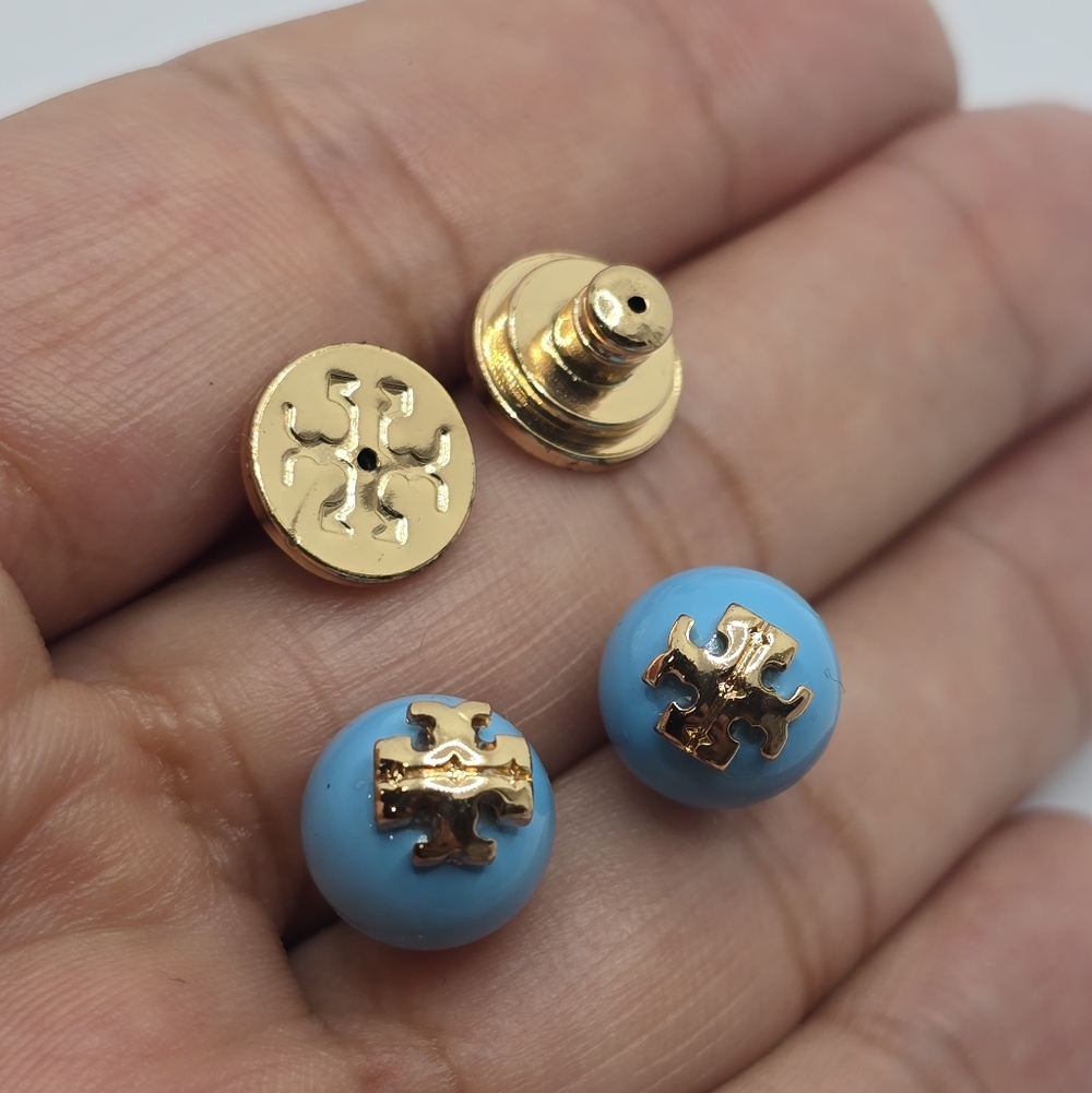Tory Burch | Jewelry | Tory Burch Turquoise Logo Stud Earrings | Poshmark